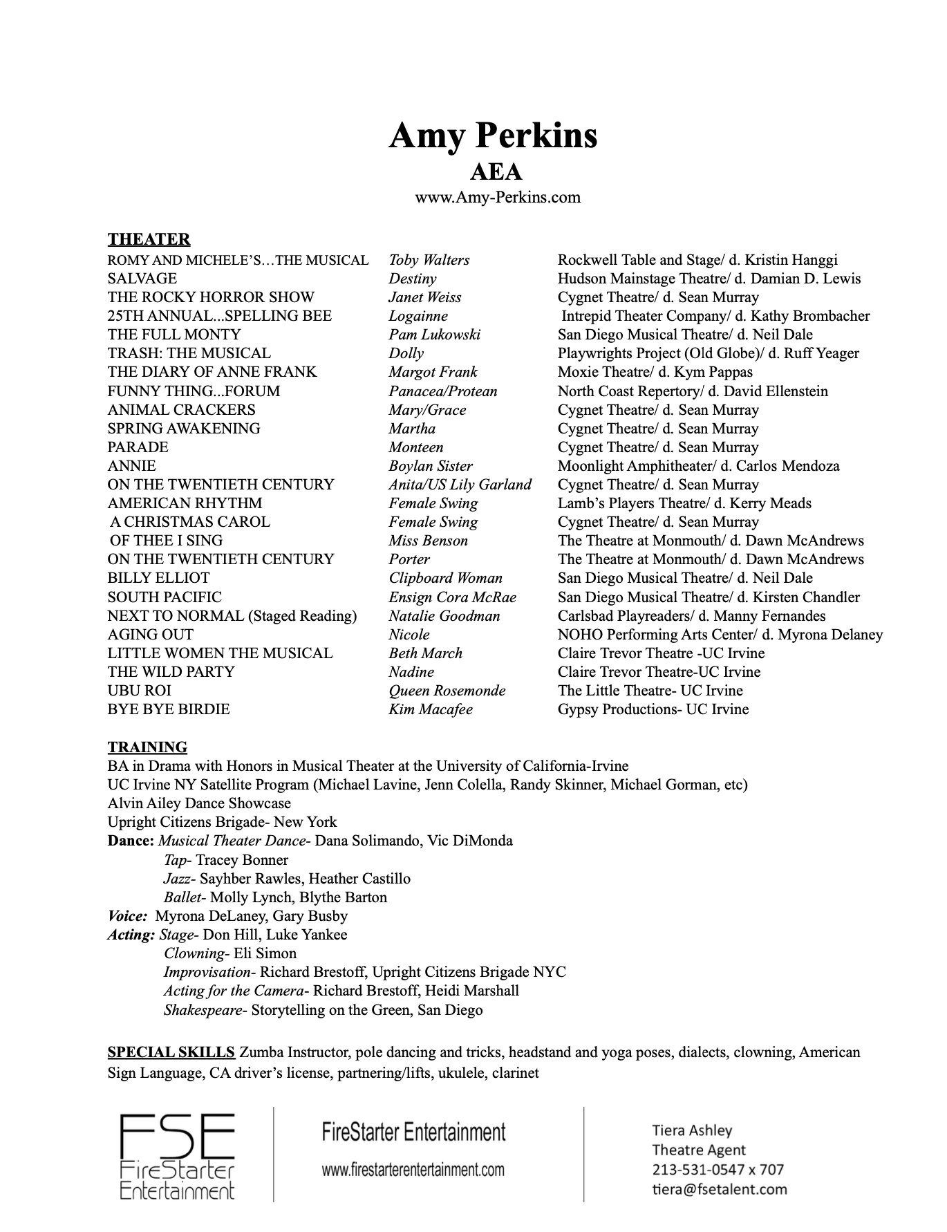 Resume | Amy Perkins - Actor/Singer/Dancer
